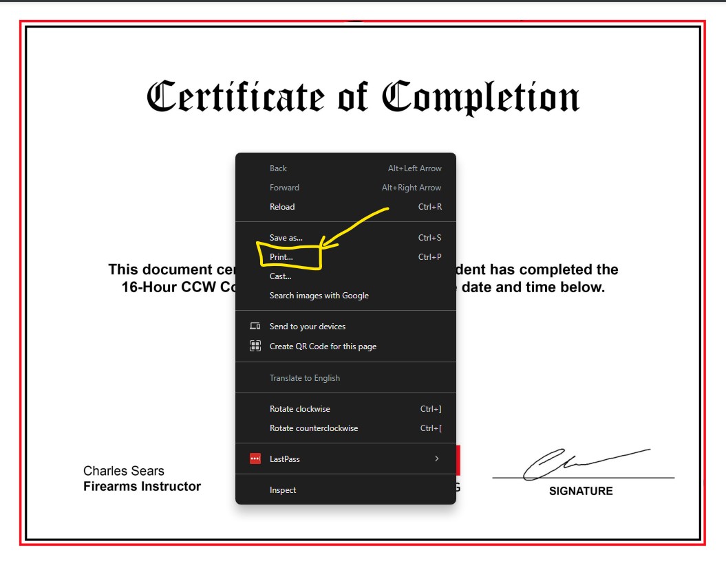 Print Your Certificate | CalConcealed
